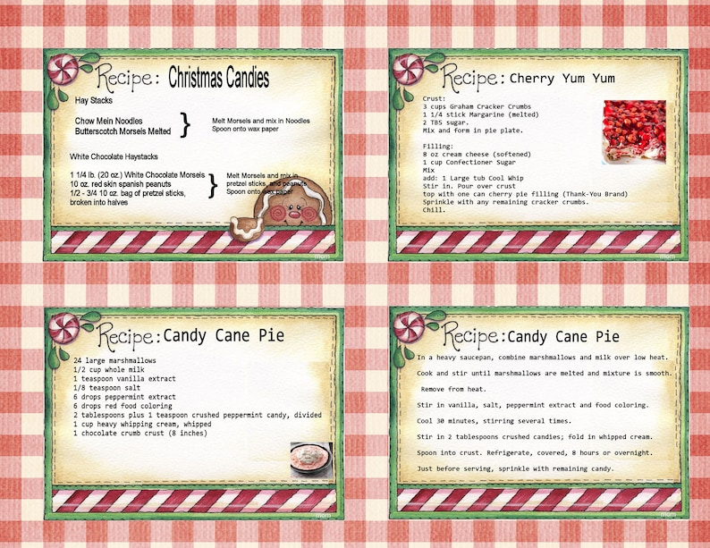 Printable Christmas Holiday Recipe Cards Digital Download - Etsy
