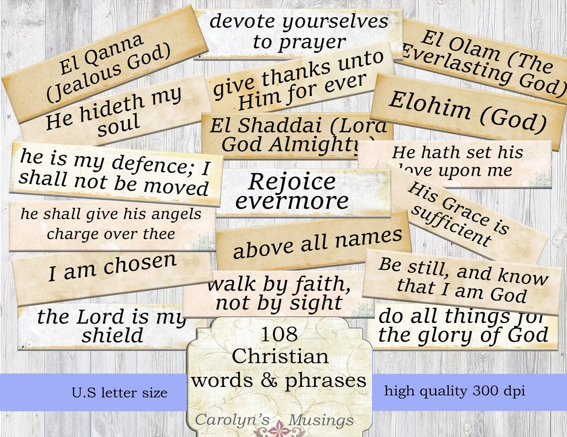 Christian Words and Phrases, Printable Prayer Journal Ephemera With ...