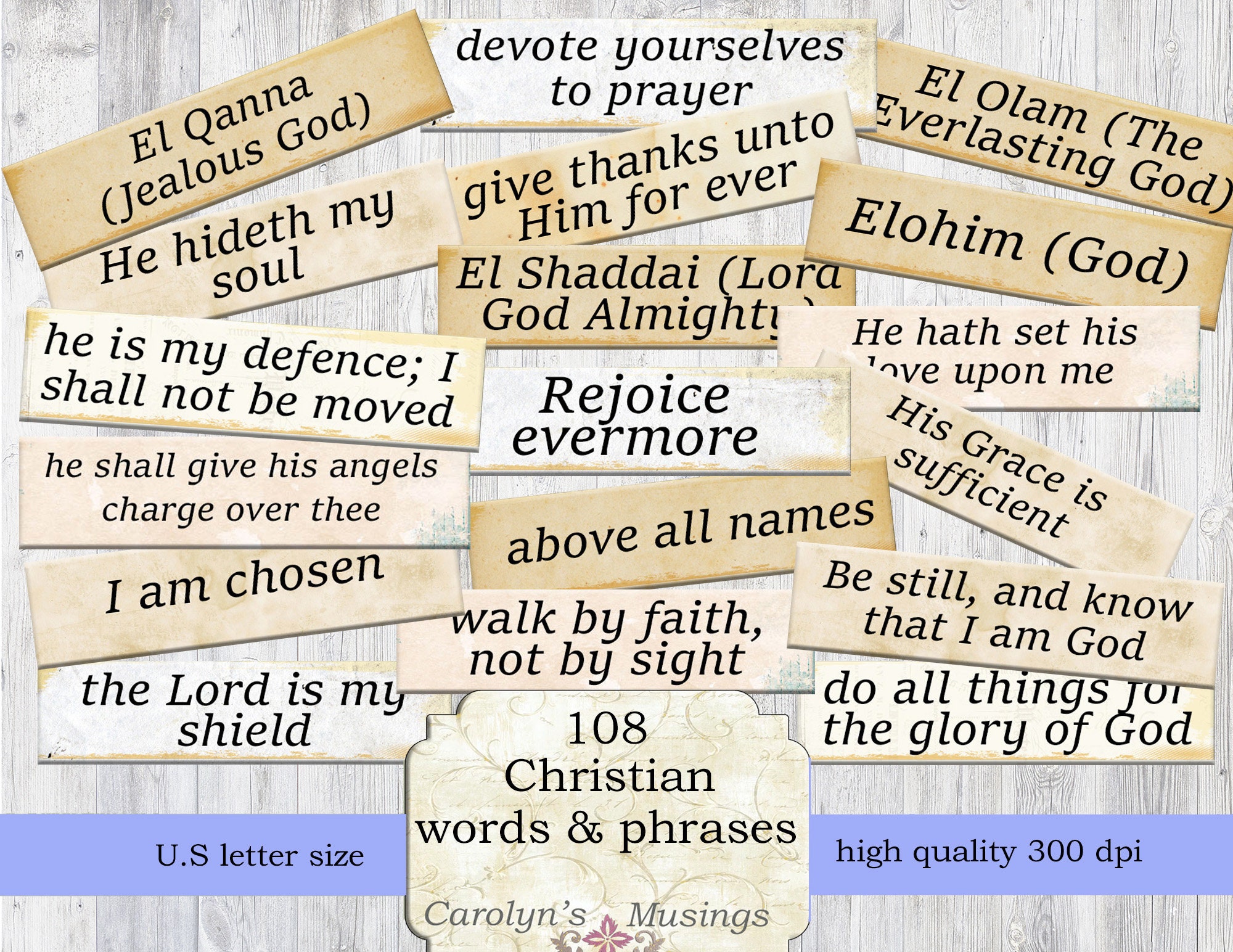 Christian Words and Phrases, Printable Prayer Journal Ephemera With ...