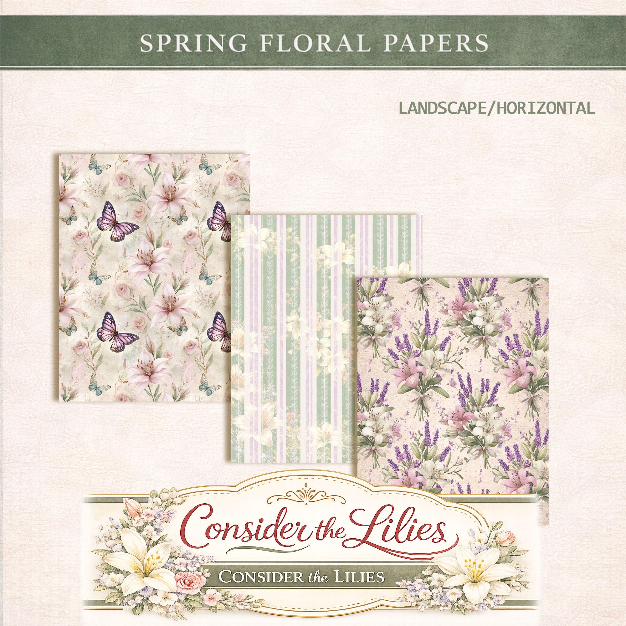 Vintage Floral Digital Paper Pack Printable Consider the Lilies, Faith ...