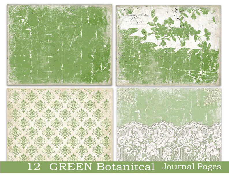 Printable Green Botanical Journal Kit, Collage Sheets (digital Download ...