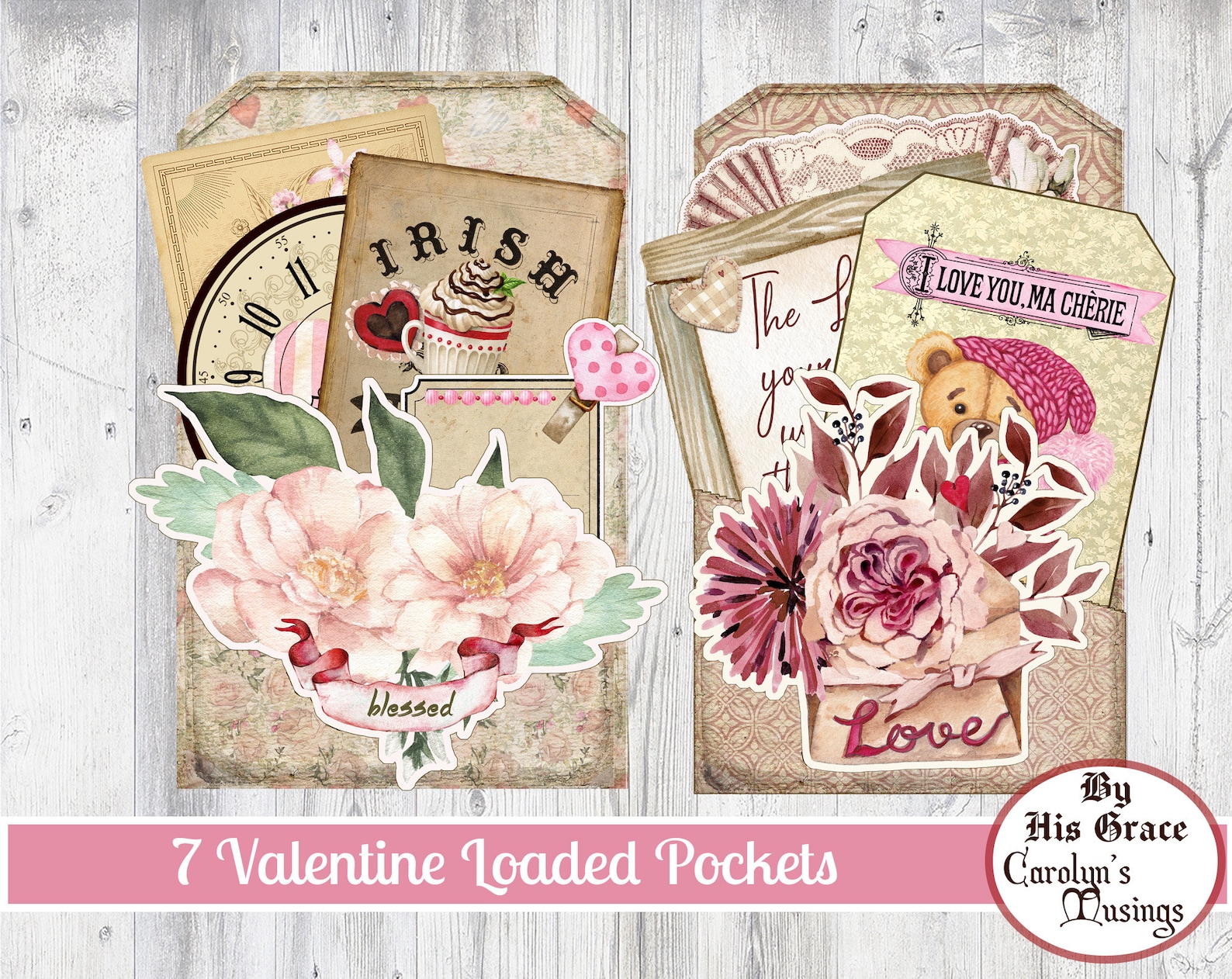 Valentine's Loaded Pocket, Junk Journal, Fussy Cuts, Valentine's Day ...