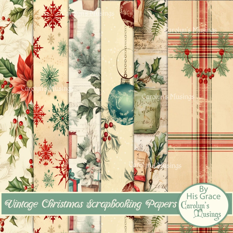 Vintage Christmas Scrapbook Paper: Grunge Holiday Patterns (digital ...