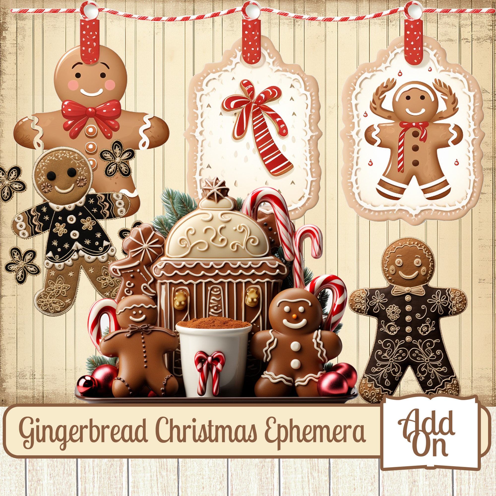 Vintage Gingerbread Christmas Ephemera: Junk Journal Addon (digital ...
