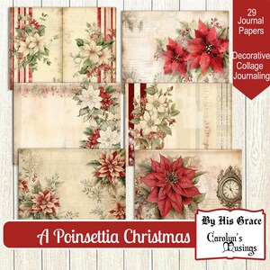 Junk Journal Kit, Poinsettia Christmas, Junk Journals, Digital Papers ...