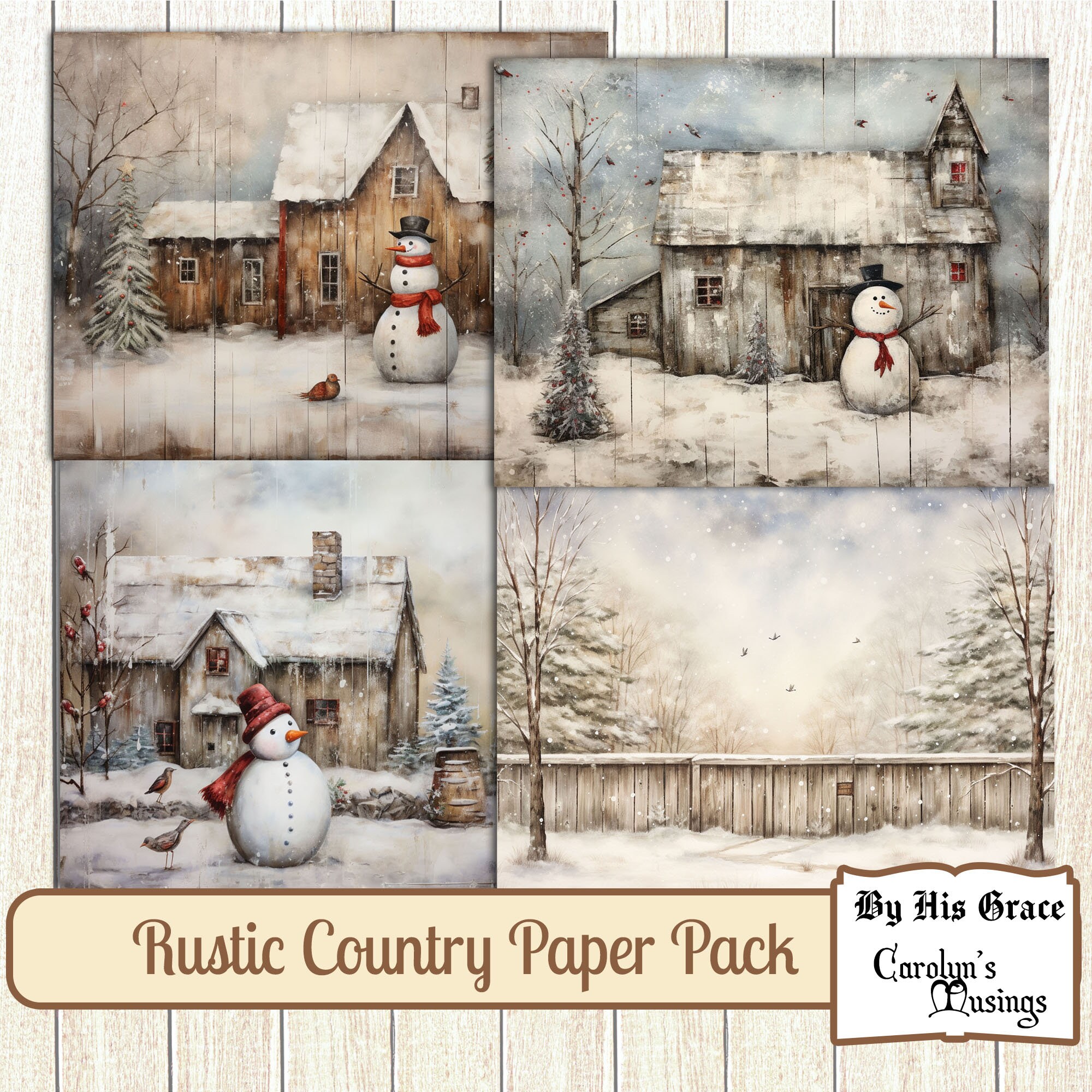 Rustic Christmas Paper Pack: Country Horses, Printable Ephemera ...