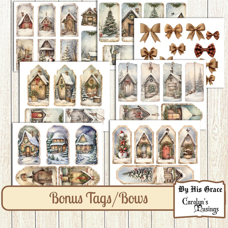 Rustic Christmas Paper Pack: Country Horses, Printable Ephemera ...