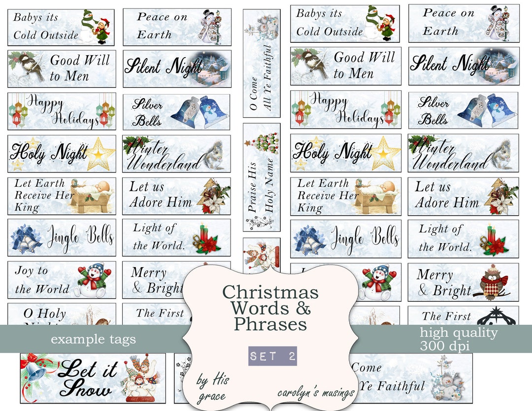 Printable Christmas Words and Phrases -37 Pieces- Instant Digital ...