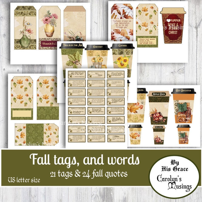 Autumn Tags Fall Quotes Junk Journal Printable Fall - Etsy