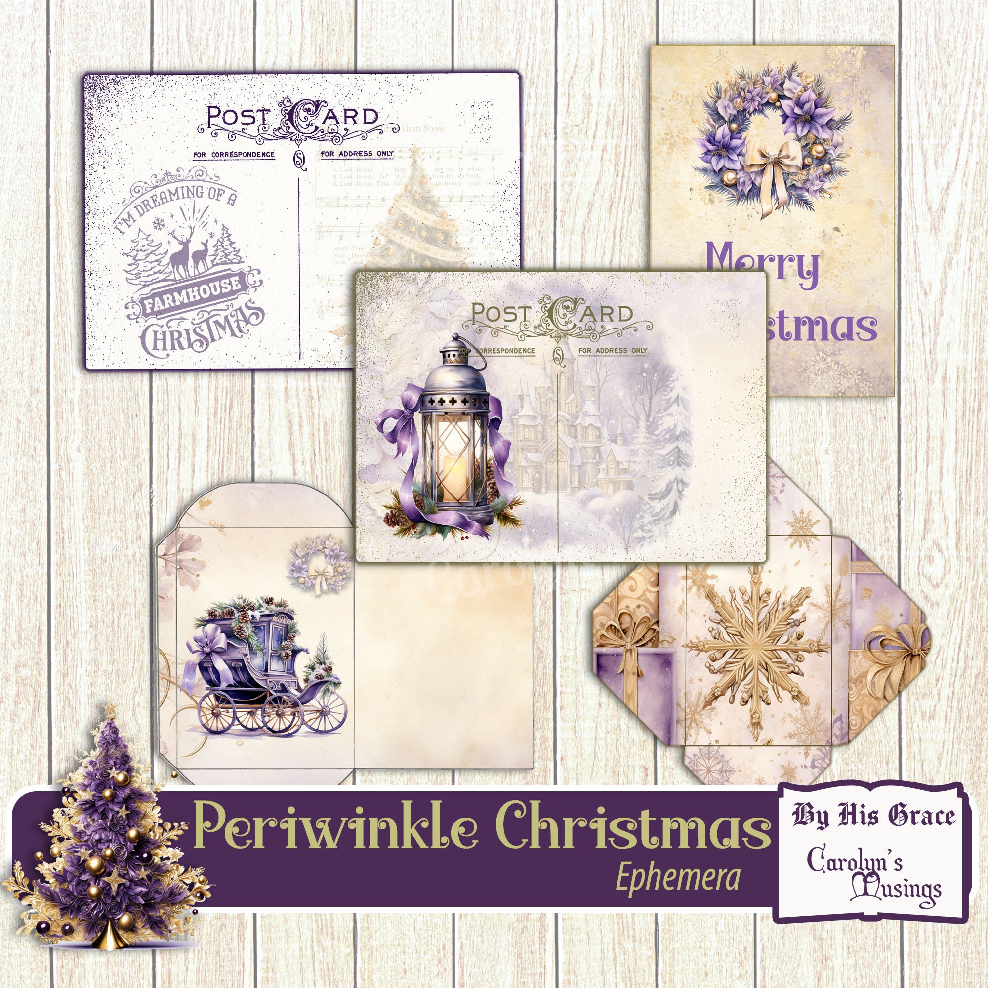 Periwinkle Christmas Junk Journal Kit: Purple & Gold Printable Papers ...