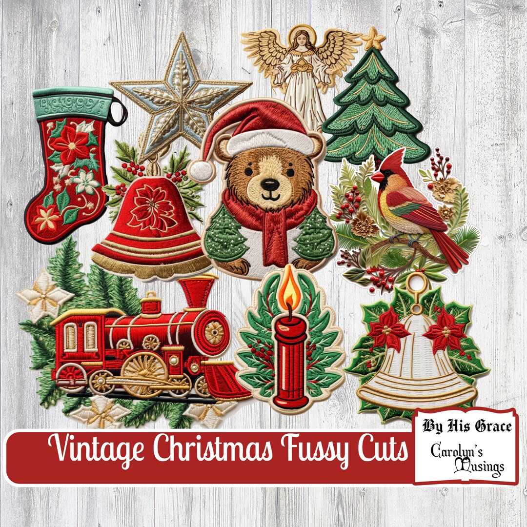 Vintage Christmas Fussy Cuts, Embroidered Fussy Cut, Christmas Trains ...