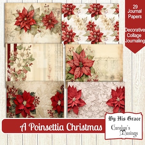 Junk Journal Kit, Poinsettia Christmas, Junk Journals, Digital Papers ...