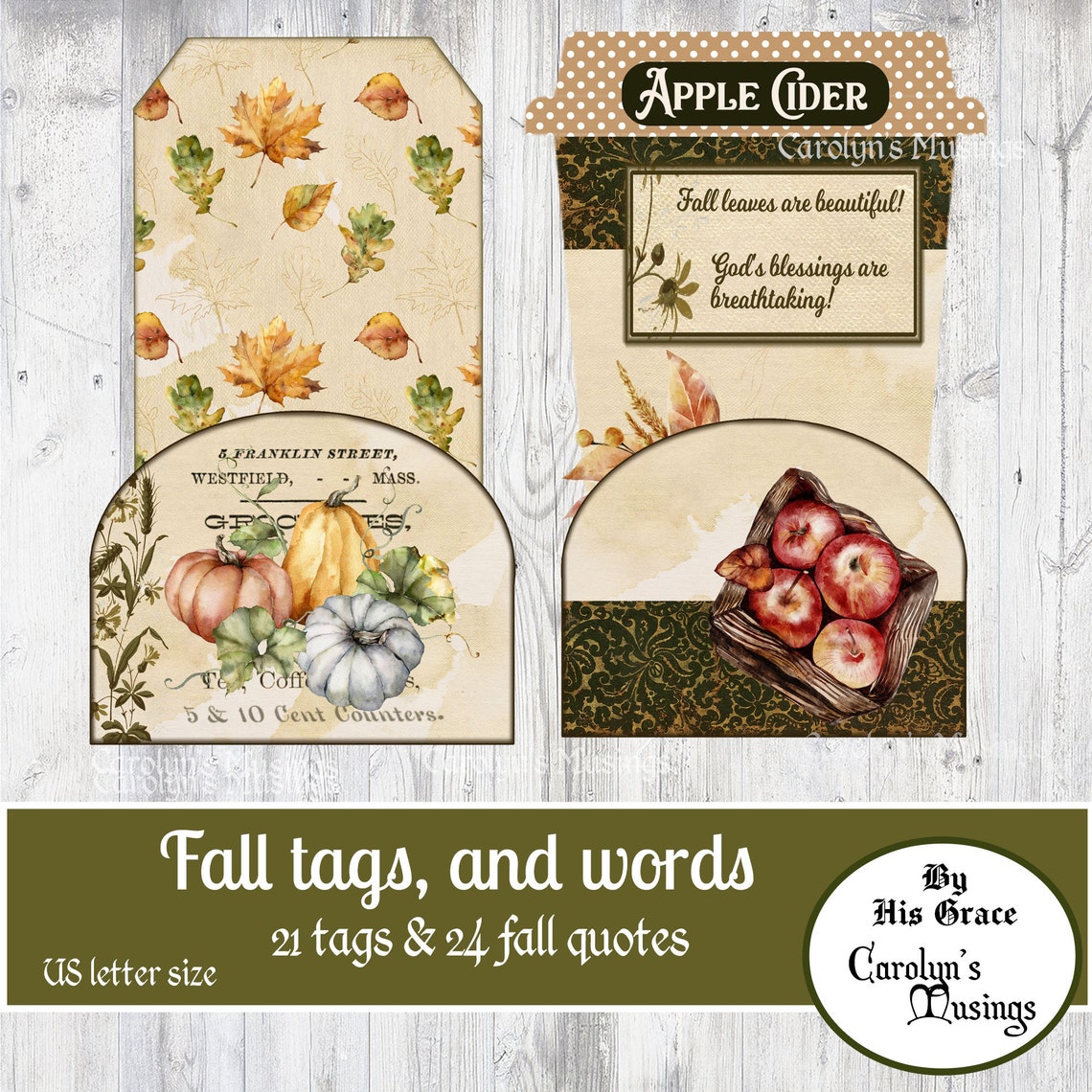 Autumn Tags Fall Quotes Junk Journal Printable Fall - Etsy