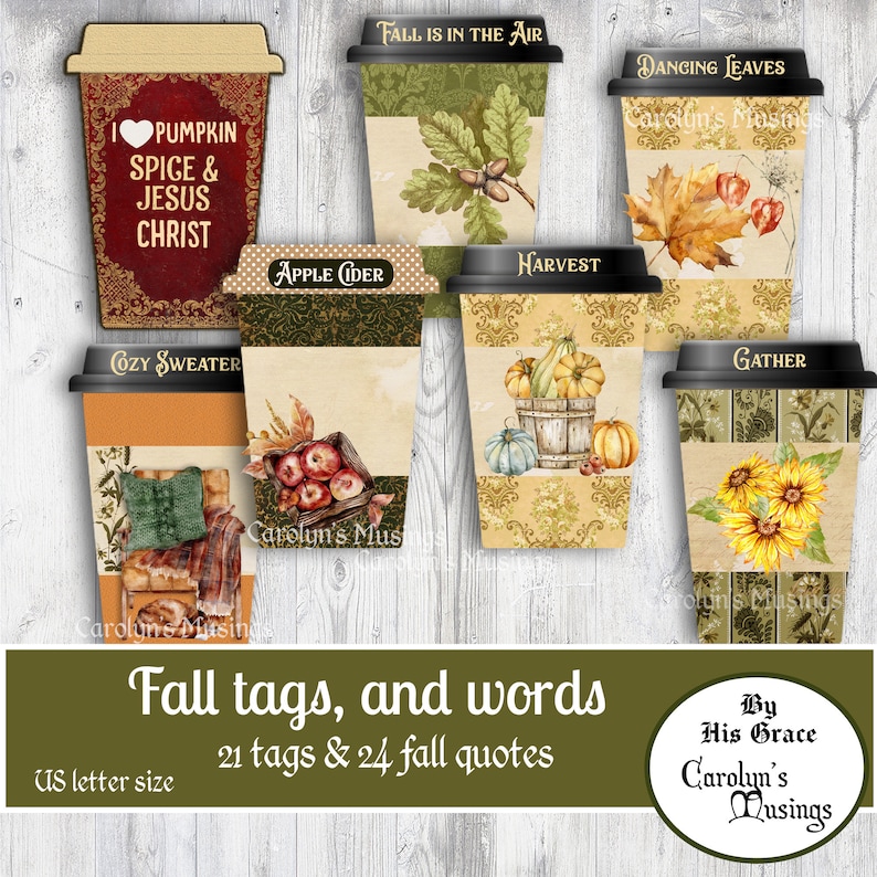 Autumn Tags Fall Quotes Junk Journal Printable Fall - Etsy
