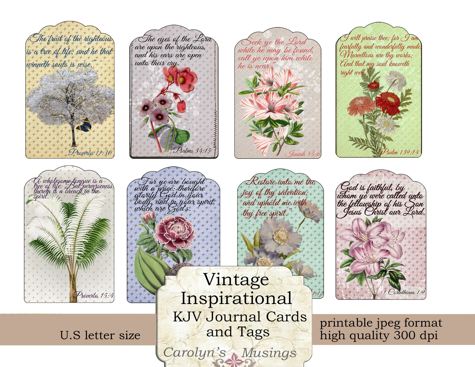 Printable KJV Inspirational Bible Verse Journal Cards - Etsy