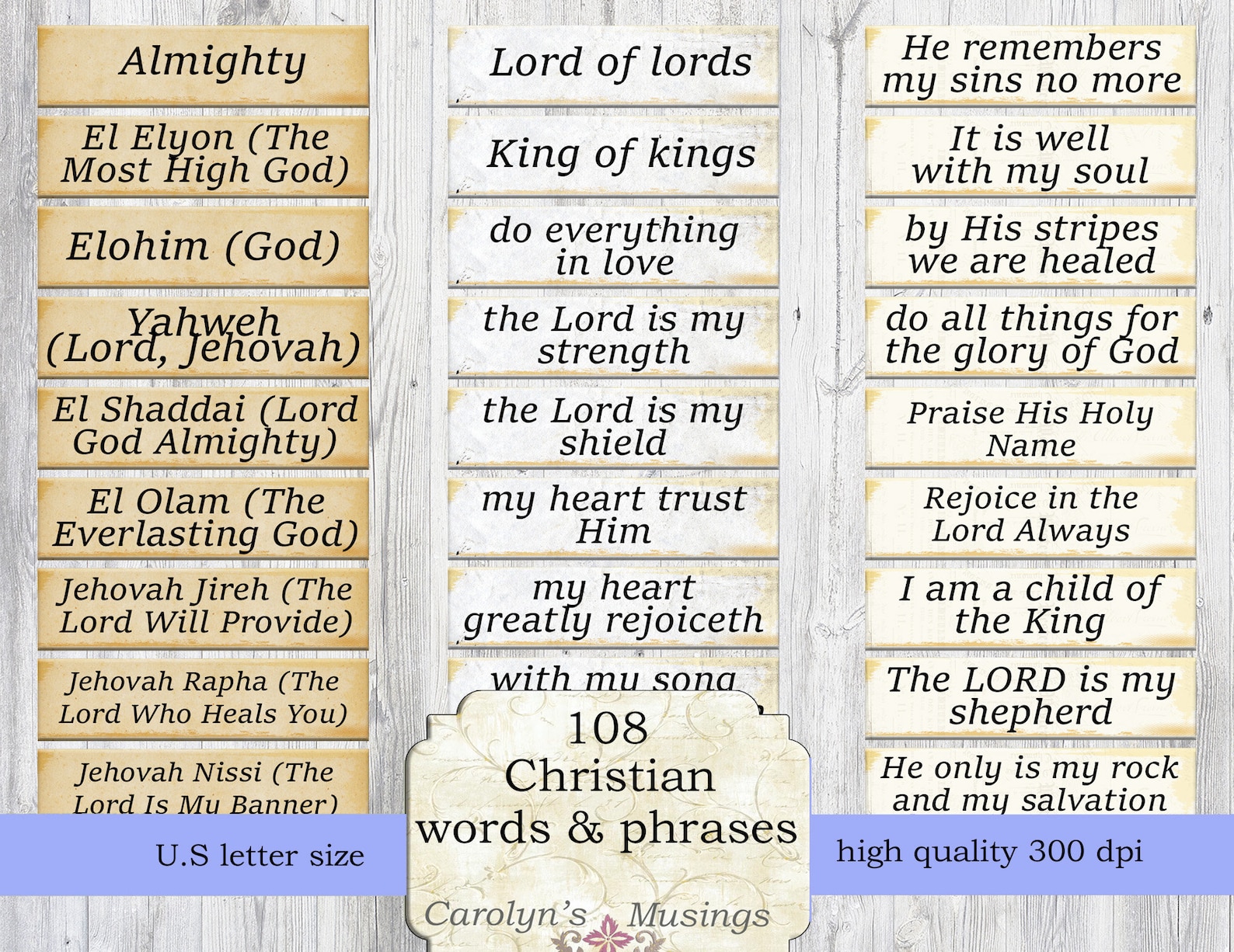 Christian Words and Phrases, Printable Prayer Journal Ephemera With ...