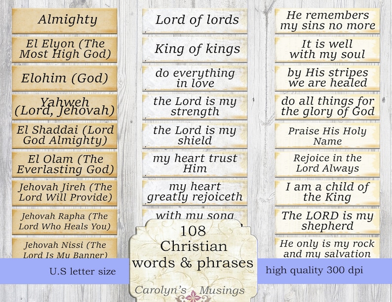 Christian Words & Phrases Ephemera, Printable Prayer Journal (digital ...