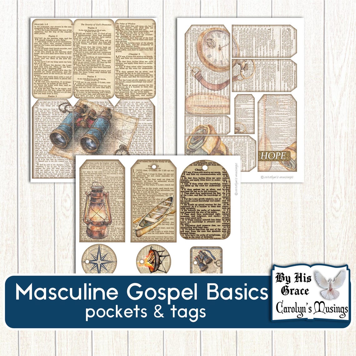 Christian Junk Journal Tags and Pockets: Gospel Basics Collage (digital ...