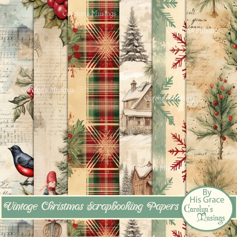 Vintage Christmas Scrapbook Paper: Grunge Holiday Patterns (digital ...