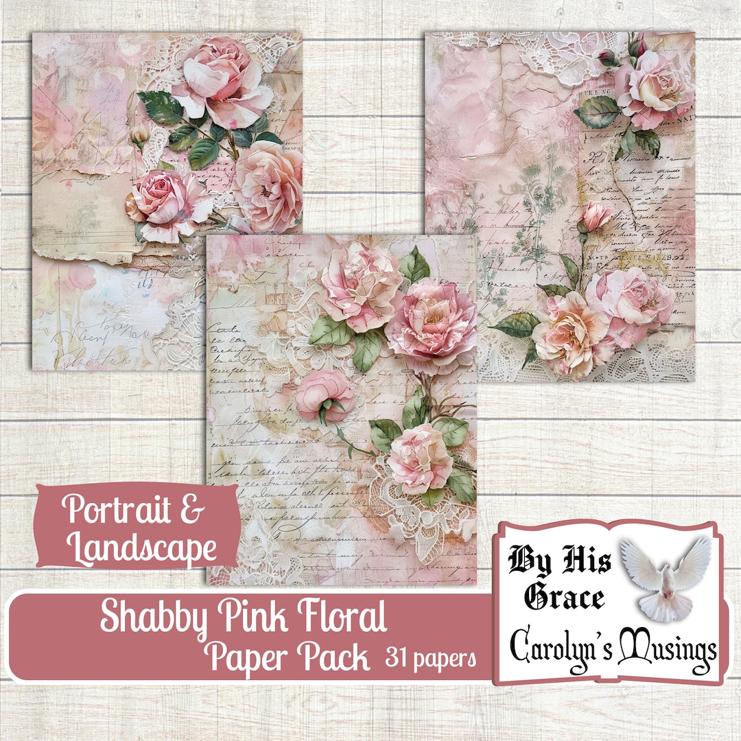 Junk Journal Shabby Pink Floral Paper, Collage, Printable, Lace Papers ...