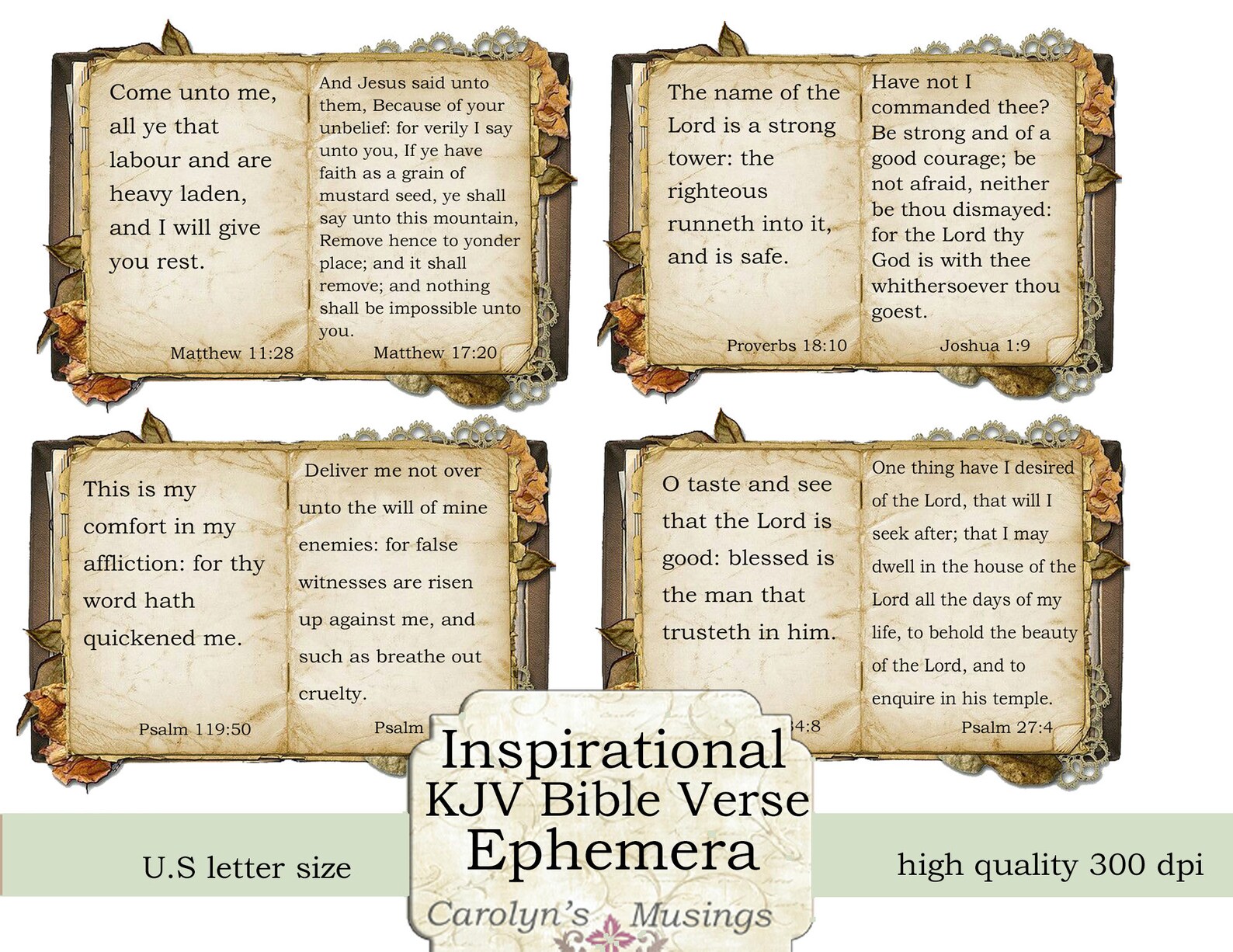 KJV Inspirational Bible Verse Ephemera, Junk Journal Ephemera, Bible ...