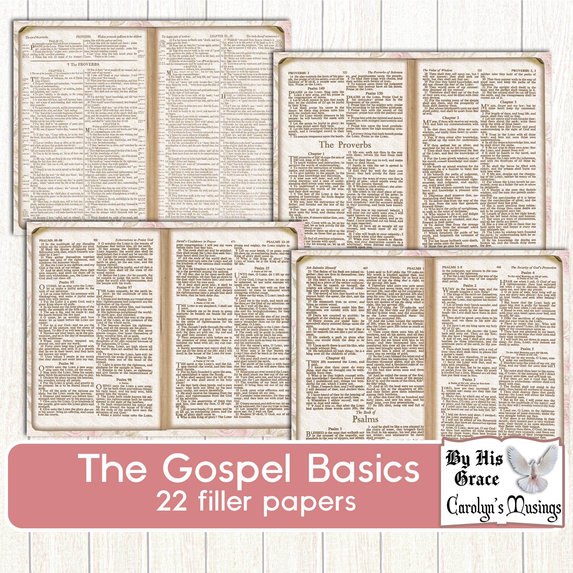 Christian Junk Journal Paper: Shabby Chic Roses, Gospel Basics Bible ...