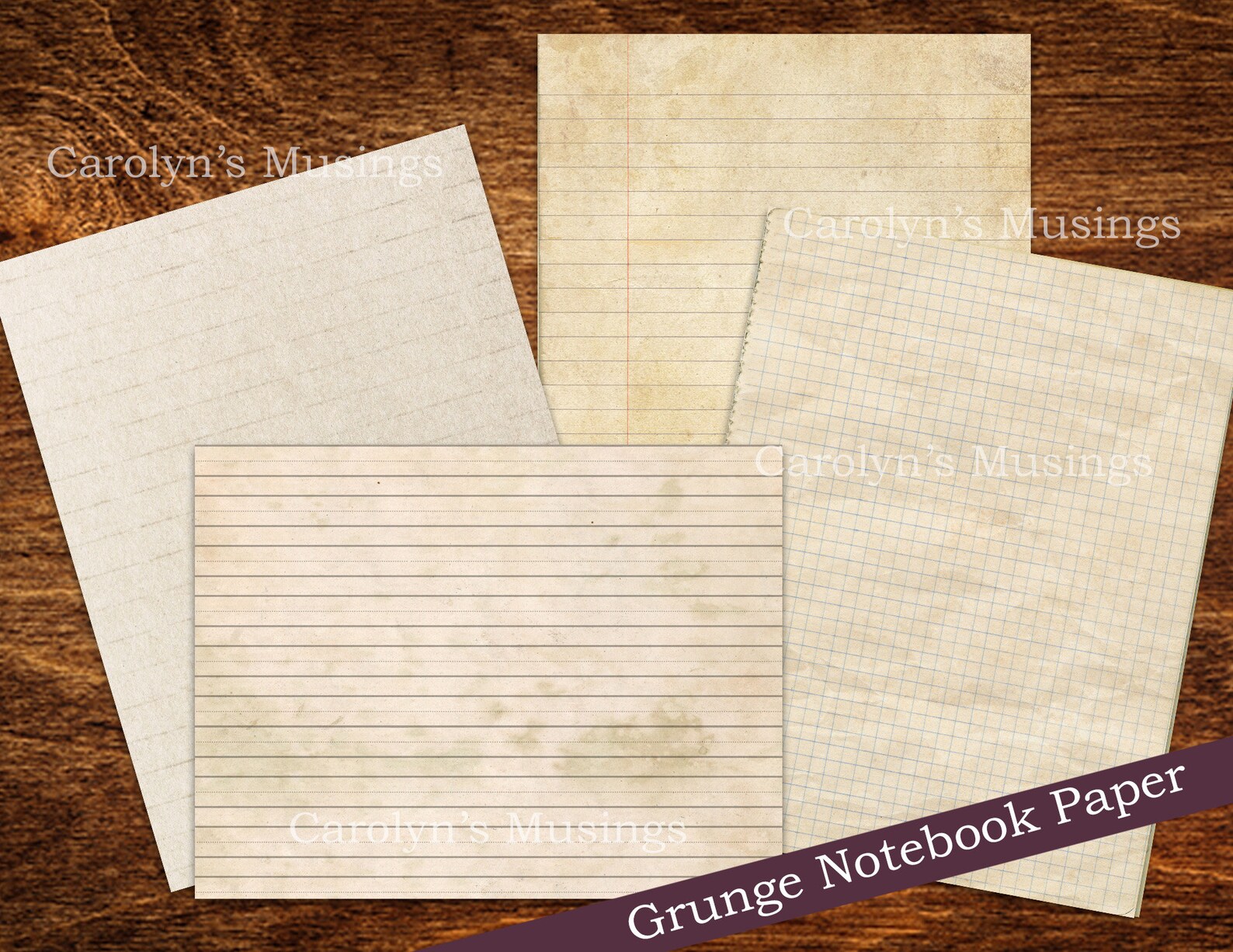 Grunge Notebook Paper Printable, Vintage Lined Paper (digital Download ...