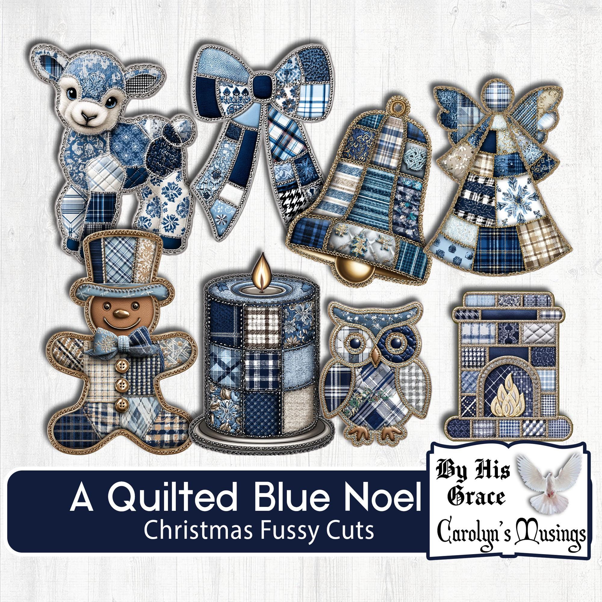 A Quilted Blue Noel Christmas Fussy Cut (digital Download) - Etsy