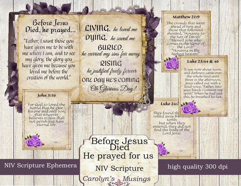 Easter Story NIV Scripture Cards, Prayer Journal Ephemera (JPG) - Etsy