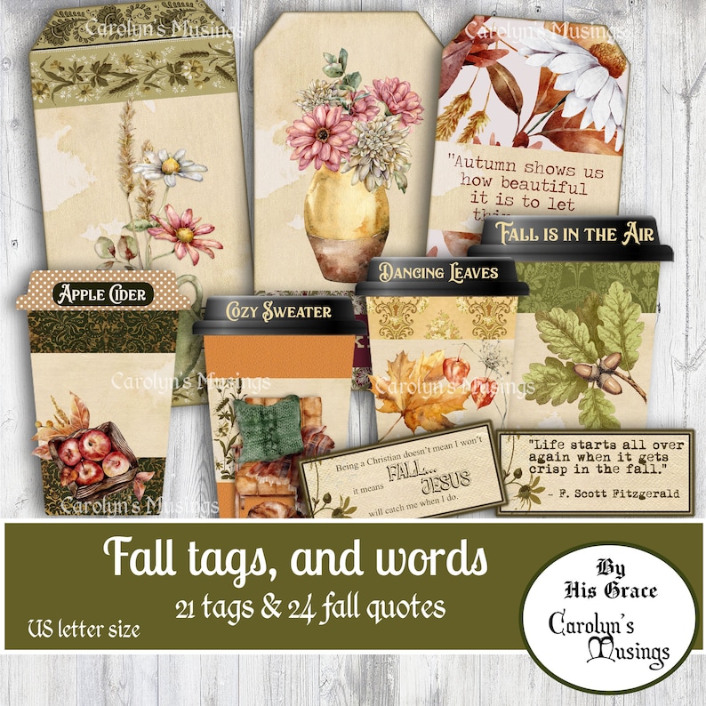 Autumn Tags Fall Quotes Junk Journal Printable Fall - Etsy
