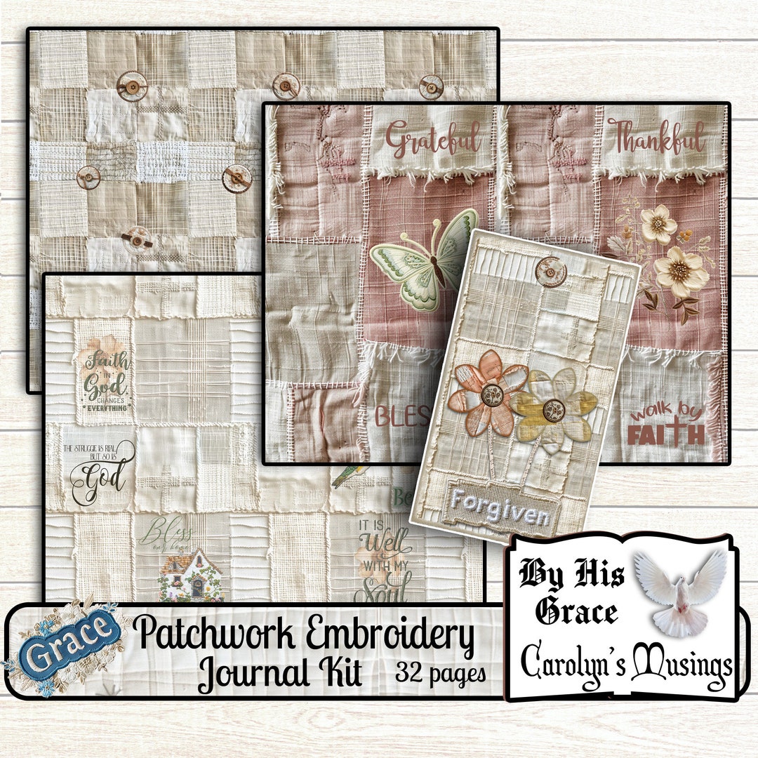 Junk Journal Patchwork Embroidery Kit, Vintage,patchwork, Quilt, Embroidery, Journal Ephemera ...