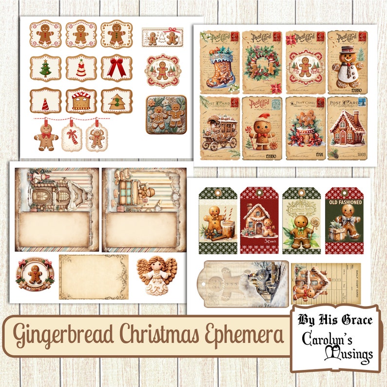 Vintage Gingerbread Christmas Ephemera: Junk Journal Addon (digital ...
