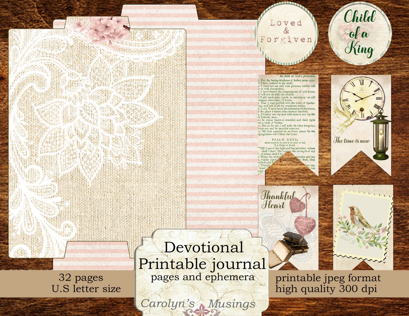 Devotional Prayer Journal Kit, Printable Scrapbook Ephemera (PDF) - Etsy