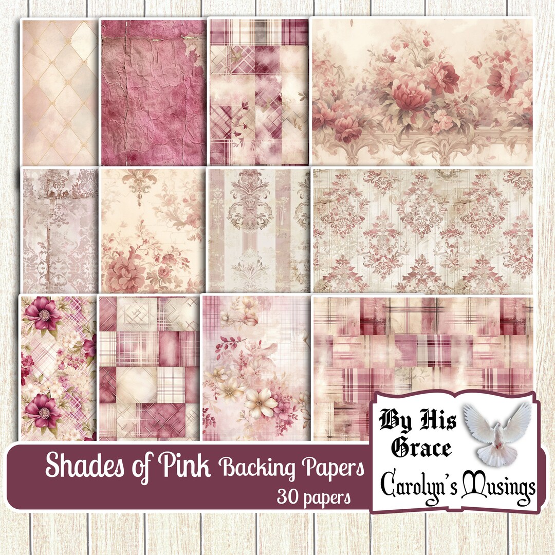 Pink Floral Junk Journal Paper: 30 Backing Papers, Scrapbooking ...