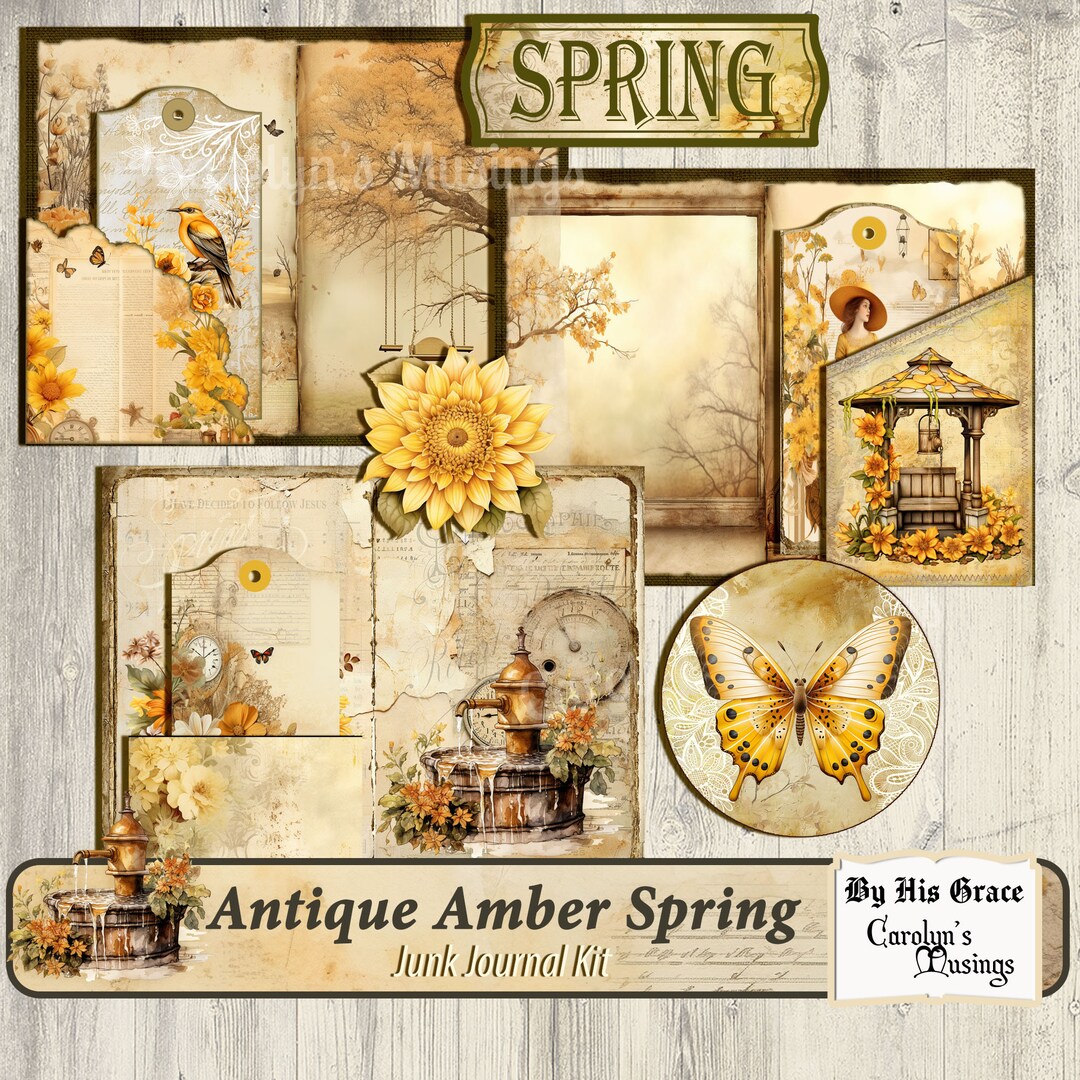 Antique Amber Spring Junk Journal Kit, Spring Junk Journal, Digital ...