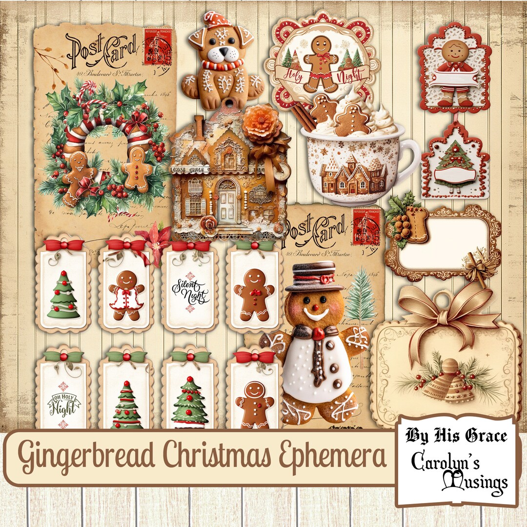Vintage Gingerbread Christmas Ephemera: Junk Journal Addon (digital ...