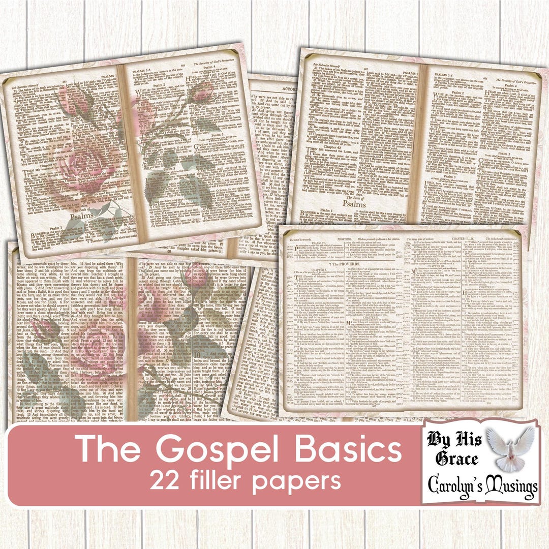 Christian Junk Journal Paper: Shabby Chic Roses, Gospel Basics Bible ...