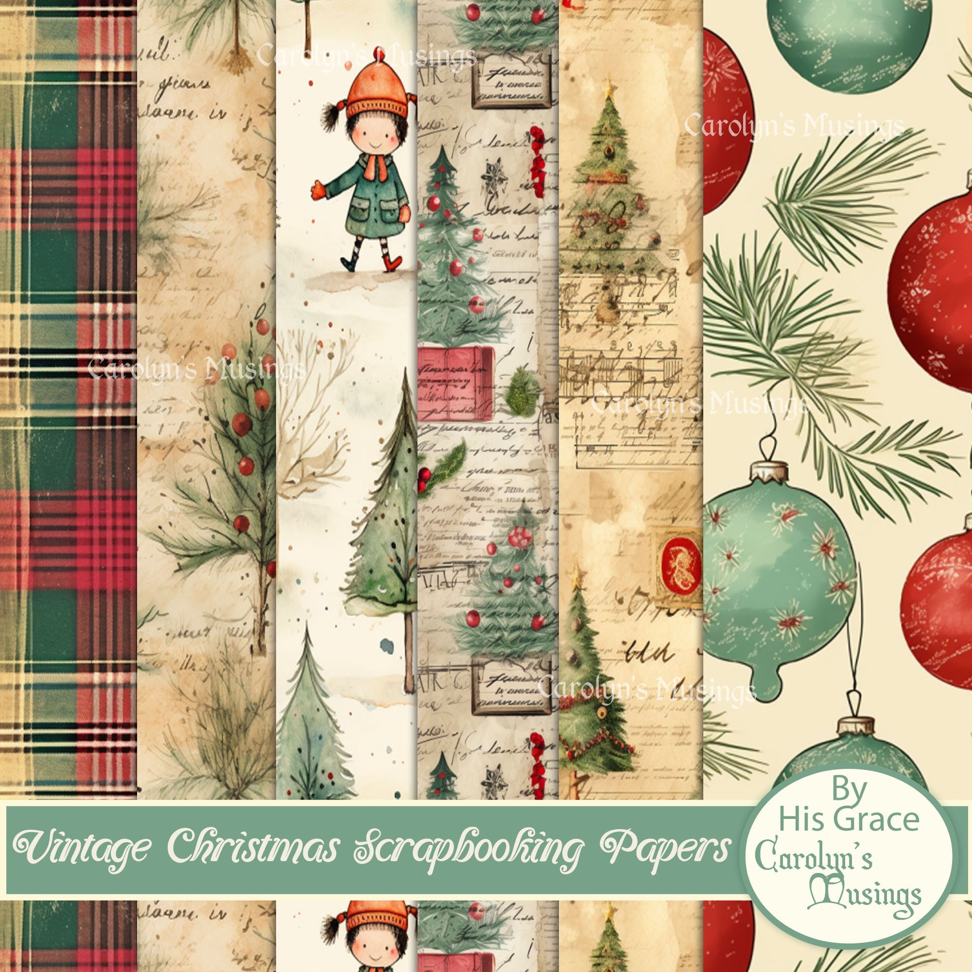 Vintage Christmas Scrapbook Paper: Grunge Holiday Patterns (digital ...