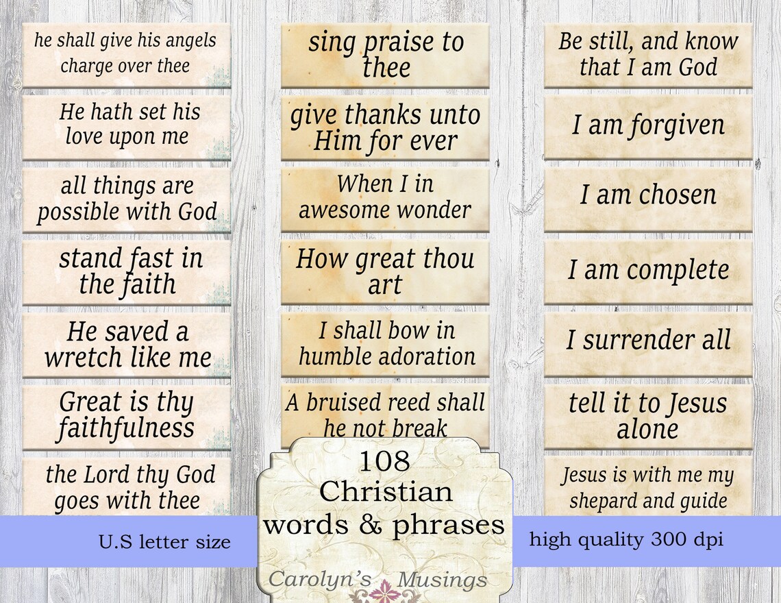 Christian Words and Phrases, Printable Prayer Journal Ephemera With ...