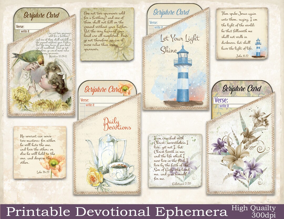 Printable KJV Devotional Ephemera, Scripture Verse Pocket Scraps ...