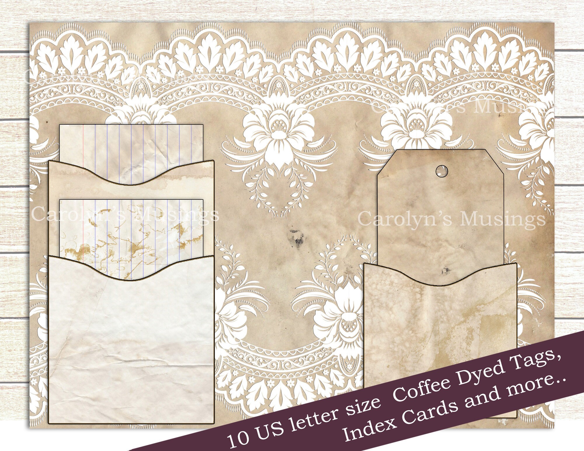 Printable Coffee Dyed Tags Index Cards Journal Cards and - Etsy