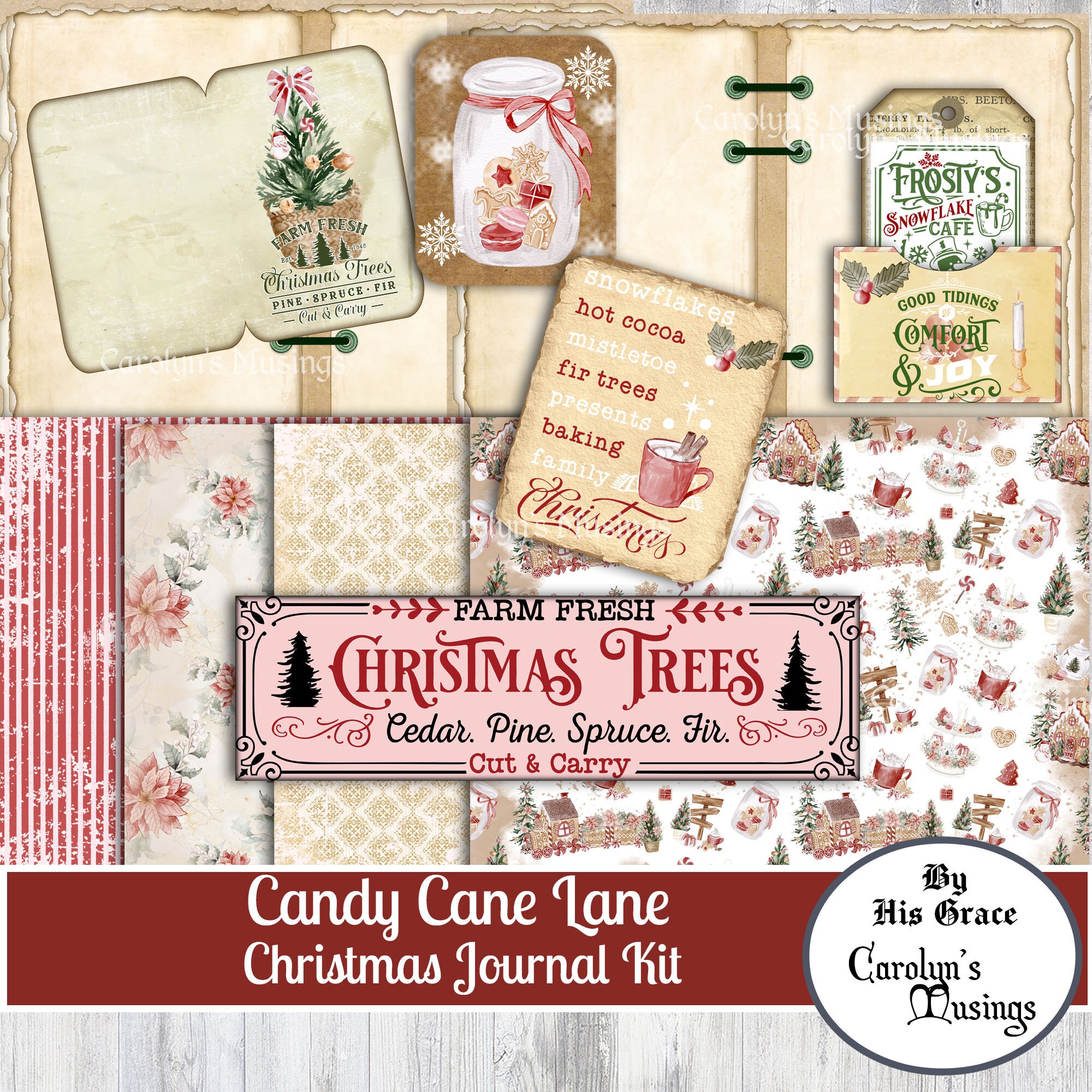 Junk Journal Kit, Candy Cane Christmas, Vintage Ephemera, Collage ...
