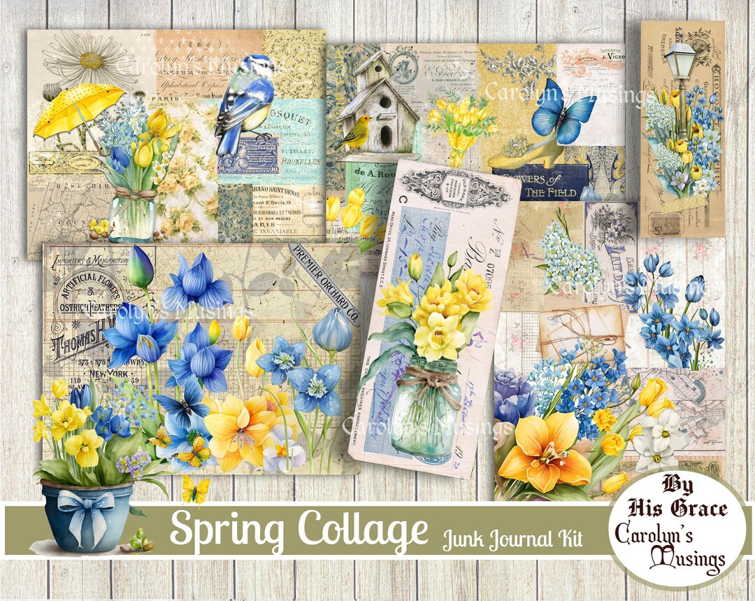 Spring Journal Kit, Junk Journal Collage Pages, Ephemera, Printable ...