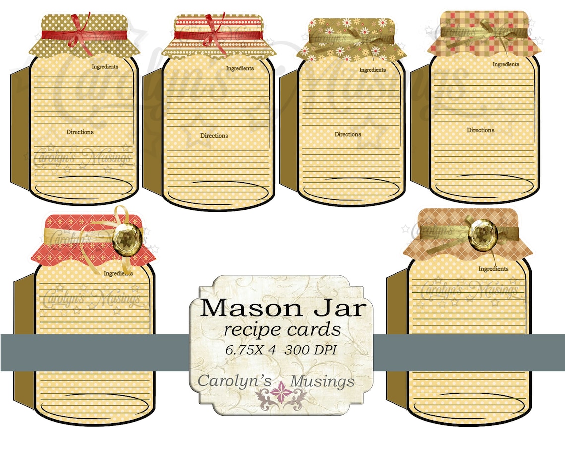 Printable Gift Mason Jar Recipe Cards Digital Recipe Cards - Etsy