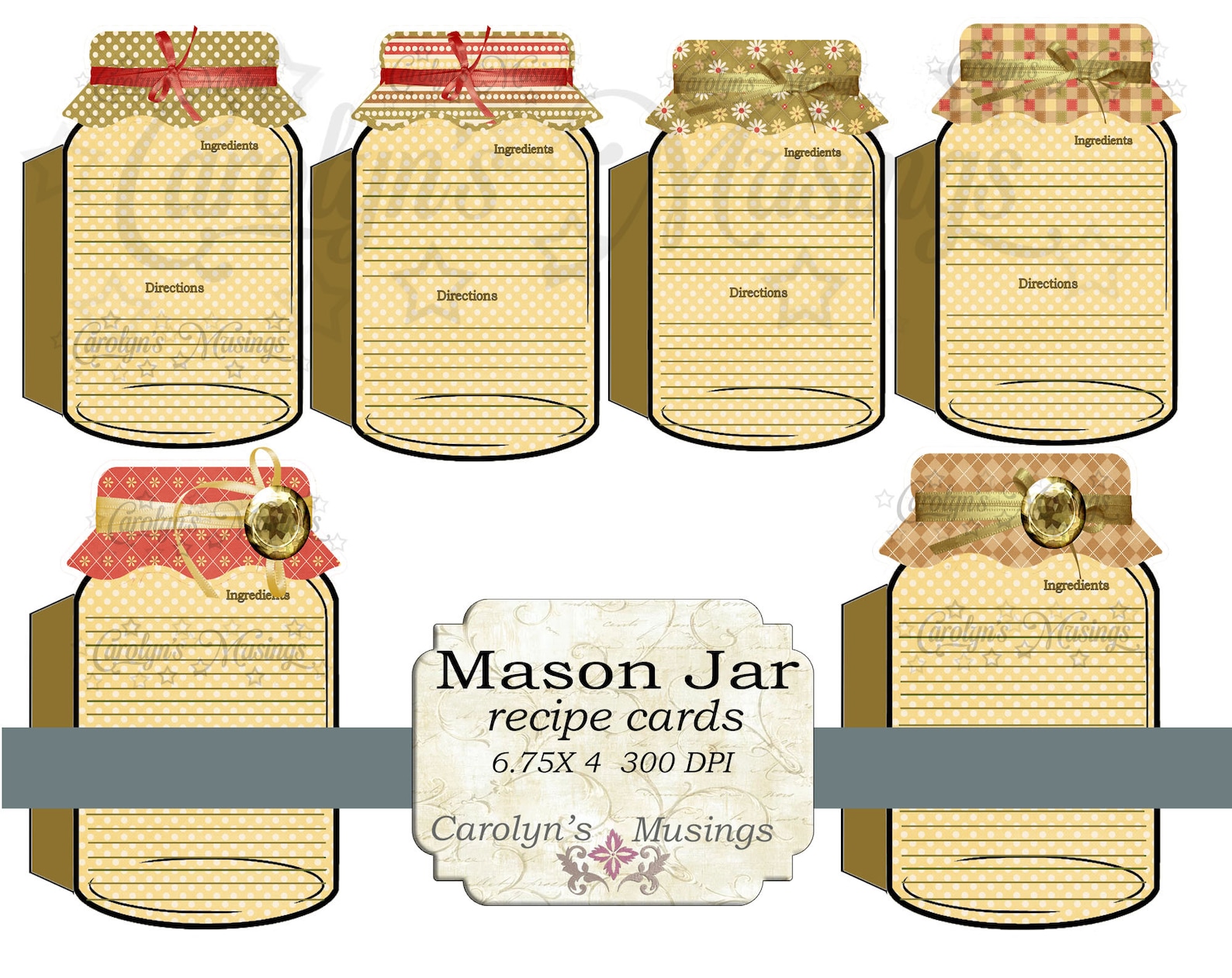 Printable Gift Mason Jar Recipe Cards Digital Recipe Cards - Etsy