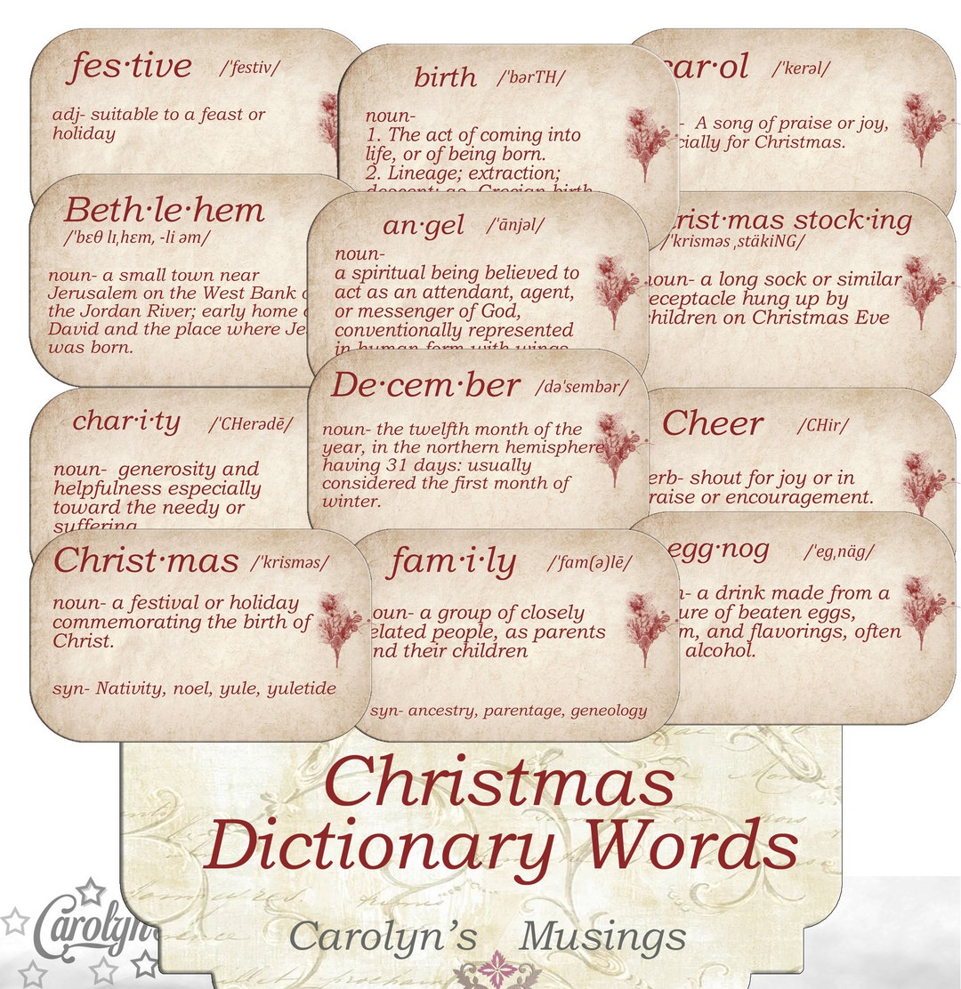 Christmas Dictionary Word Labels, Junk Journal Ephemera (digital ...