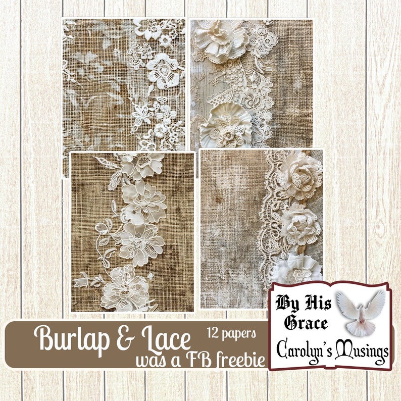 Burlap and Lace Printable Paper: Junk Journal, Scrapbooking (digital ...