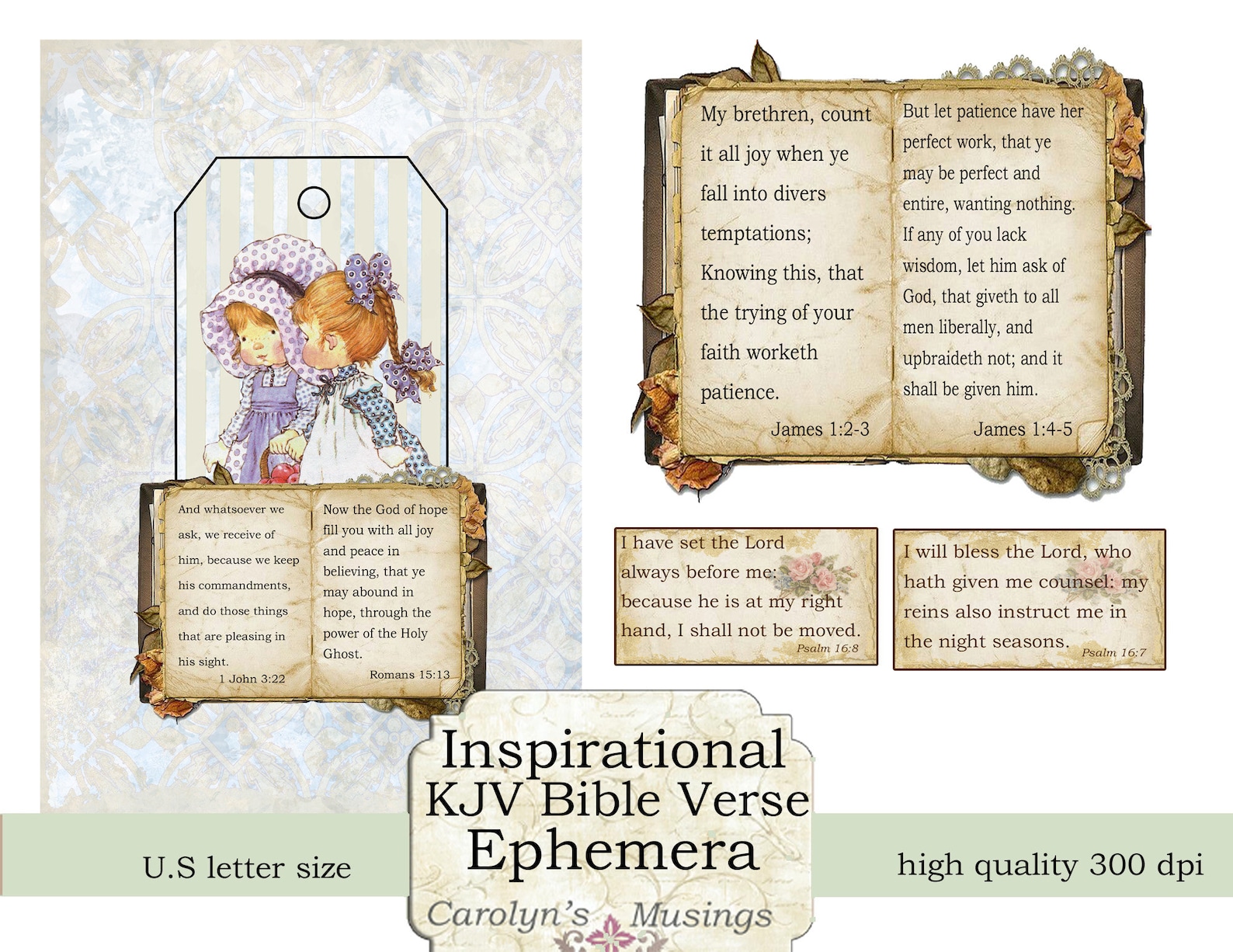 KJV Inspirational Bible Verse Ephemera, Junk Journal Ephemera, Bible ...