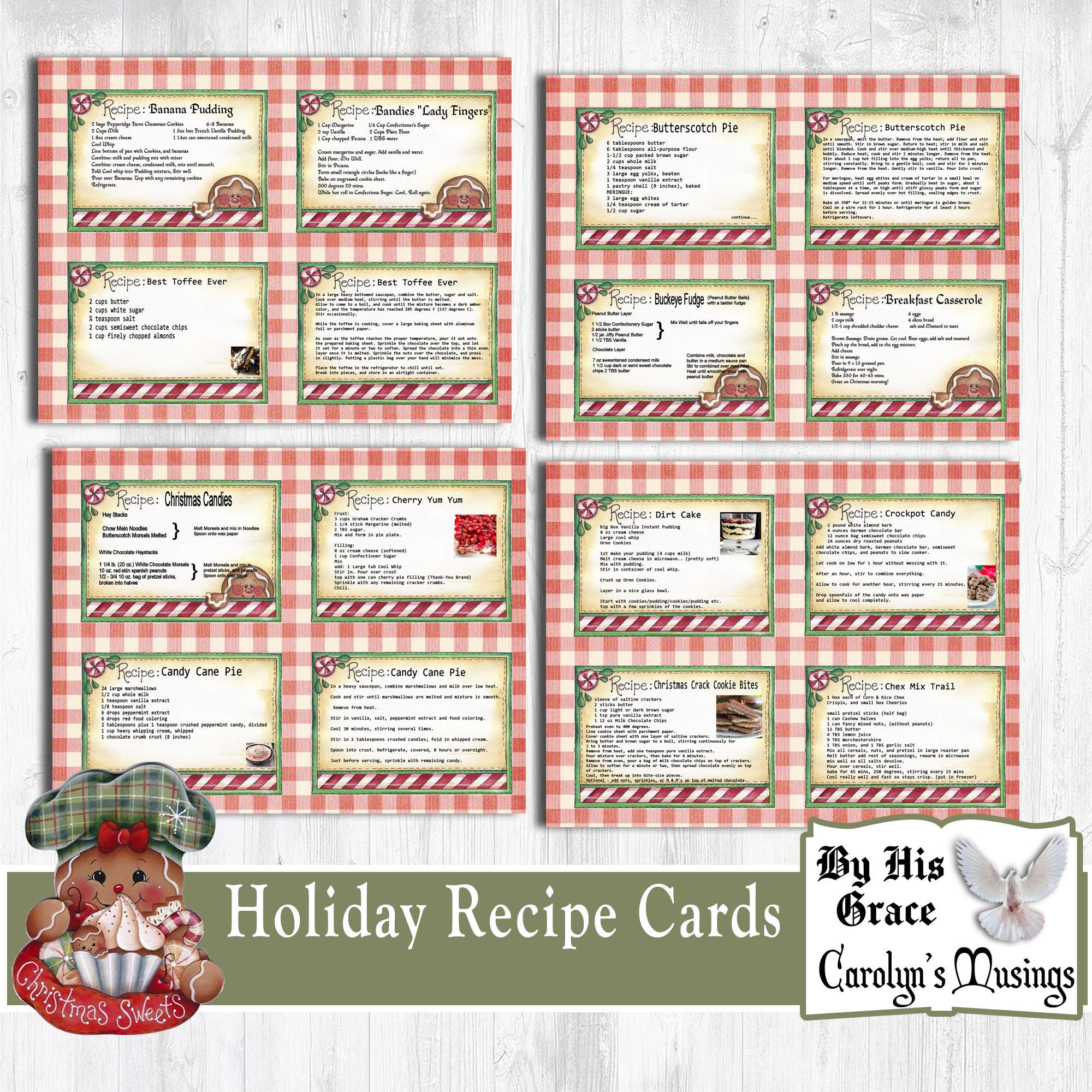 Printable, Christmas Holiday, Recipe Cards, Digital Download, Recipe ...