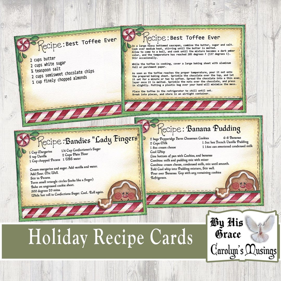 Printable, Christmas Holiday, Recipe Cards, Digital Download, Recipe ...